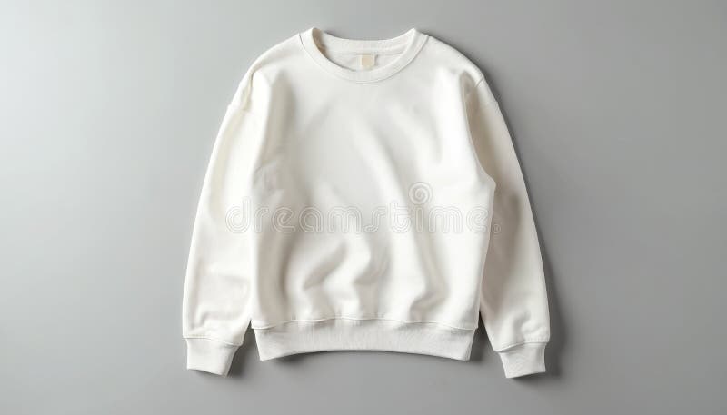 Plain White Crew-neck Sweatshirt Arranged on Grey Background, Enhanced ...