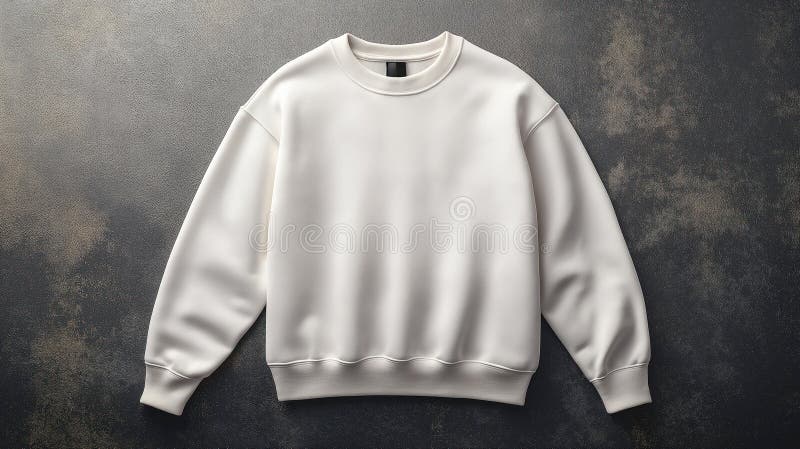 Plain White Crew Neck Sweatshirt Lies Flat on Grey Background. Studio ...
