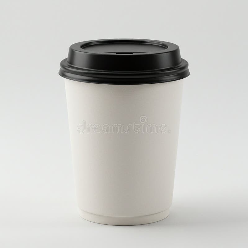 A Plain, White Disposable Coffee Cup with a Black Plastic Lid. the Cup ...