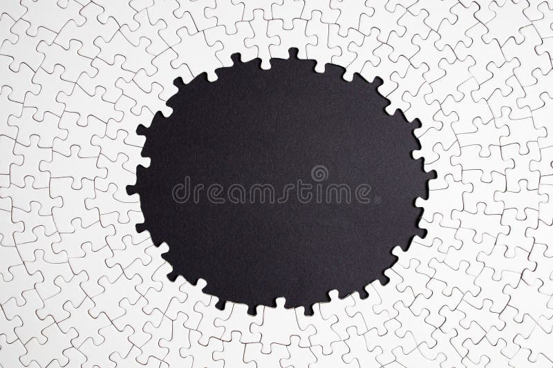 Plain White Jigsaw Puzzle on Black Color Background, Oval Shaped Frame ...