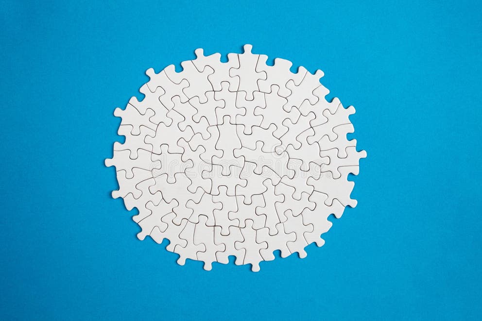 Plain White Jigsaw Puzzle on Blue Color Background, Oval Shaped Frame ...