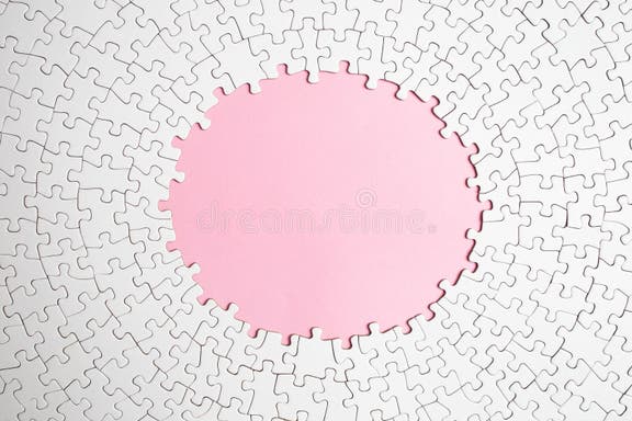 Plain White Jigsaw Puzzle on Pink Color Background, Oval Shaped Frame ...