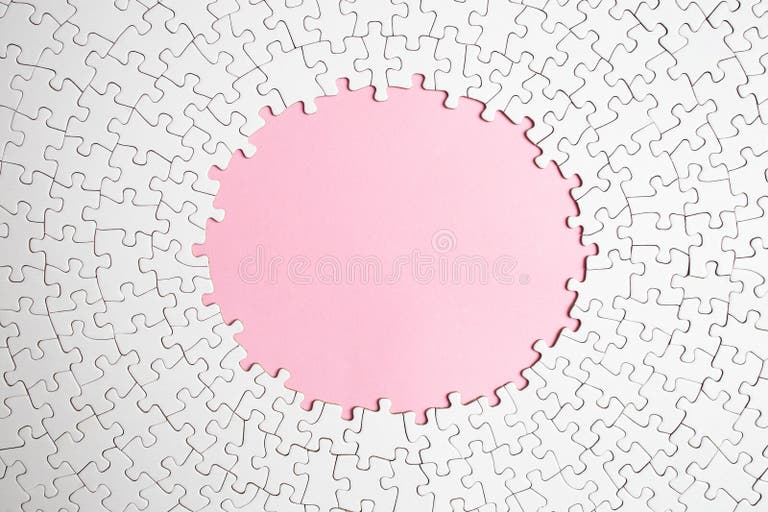 Plain White Jigsaw Puzzle on Pink Color Background, Oval Shaped Frame ...