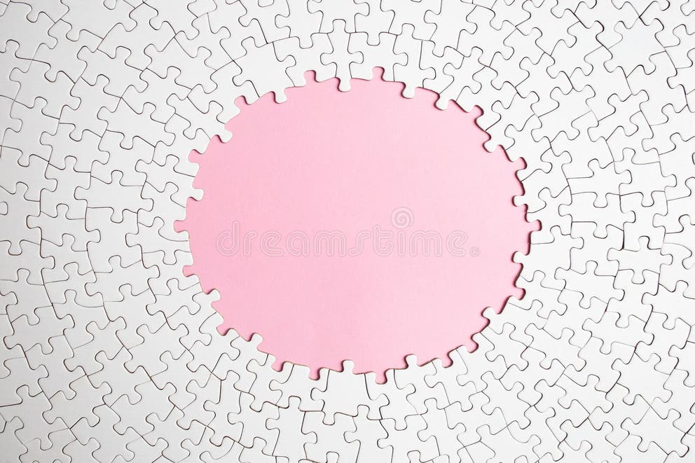 Plain White Jigsaw Puzzle on Pink Color Background, Oval Shaped Frame ...