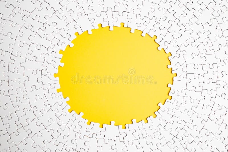 Plain White Jigsaw Puzzle on Yellow Color Background, Oval Shaped Frame ...