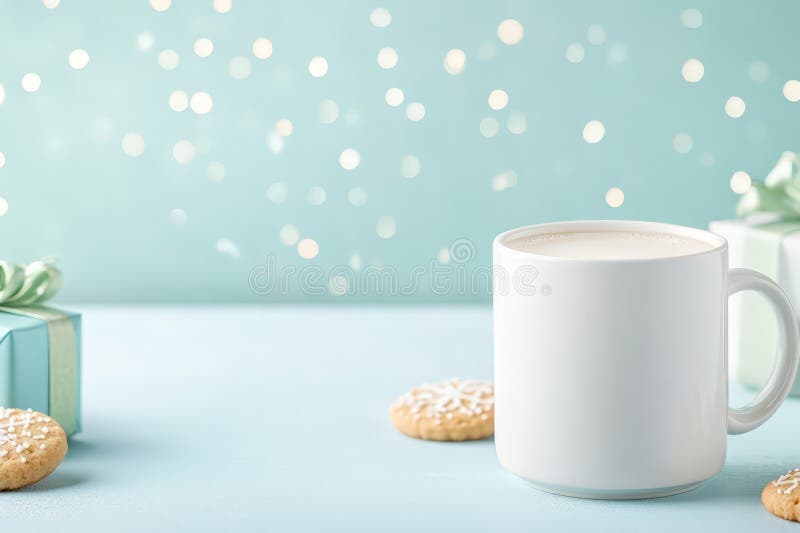 A Plain White Mug on a Blue Surface, Surrounded by Holiday Cookies and ...