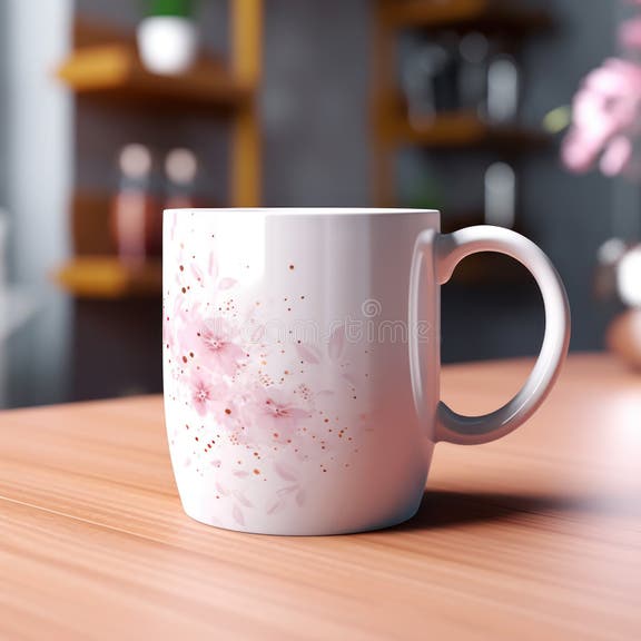 Plain White Mug Mockup with a Table. Stock Illustration - Illustration ...
