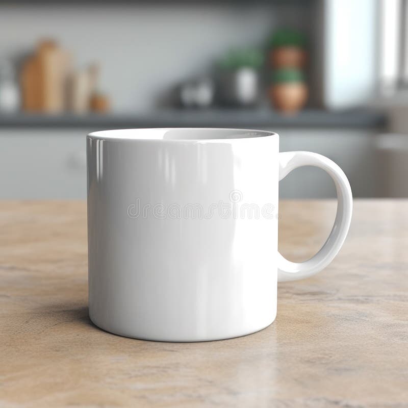 Plain White Mug Mockup with a Table. Stock Illustration - Illustration ...