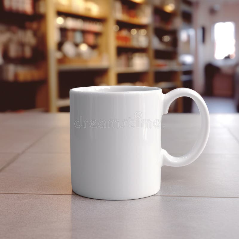 Plain White Mug Mockup with a Table. Stock Illustration - Illustration ...