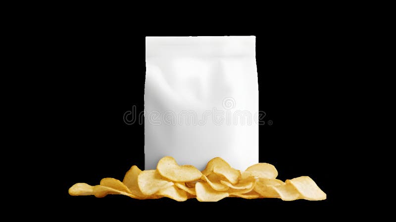 Plain White Packaging with Crispy Potato Chips on Display Stock Image ...