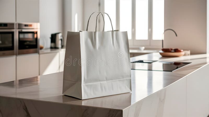 Plain White Paper Bag on the Kitchen Table Stock Illustration ...