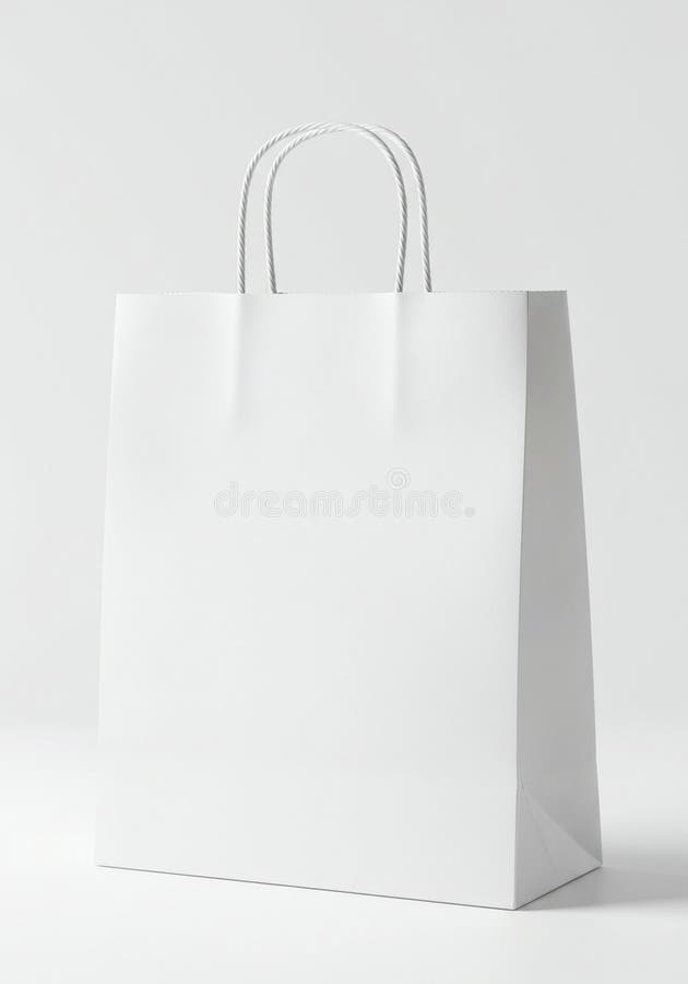 A Plain White Paper Shopping Bag with Two Twisted Rope Handles ...