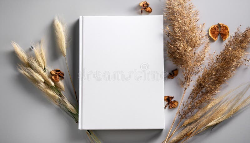 Plain White Rectangular Book Cover Template with Dried Flower ...