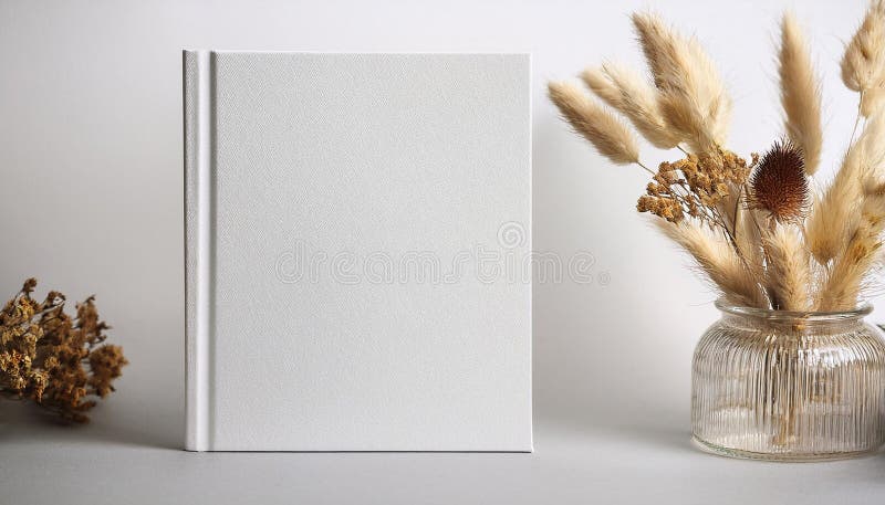 Plain White Rectangular Book Cover Template with Dried Flower ...
