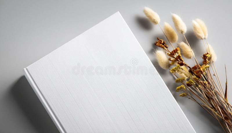 Plain White Rectangular Book Cover Template with Dried Flower ...