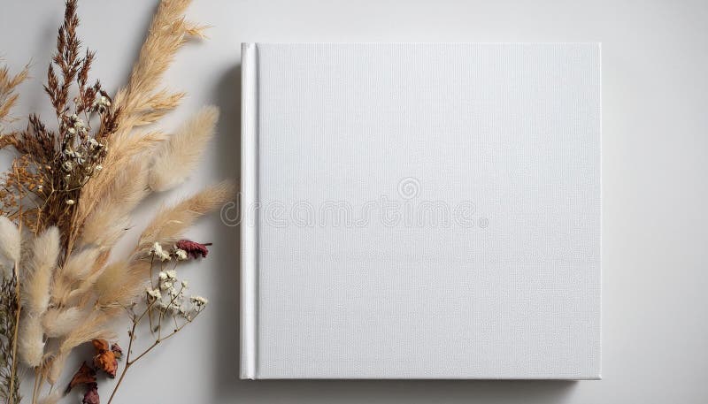 Plain White Rectangular Book Cover Template with Dried Flower ...
