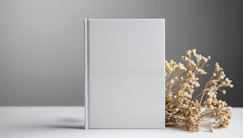 Plain White Rectangular Book Cover Template with Dried Flower ...