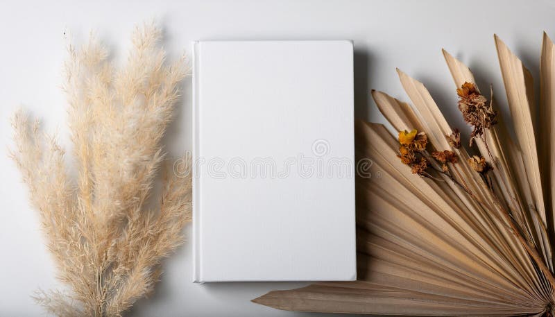 Plain White Rectangular Book Cover Template with Dried Flower ...