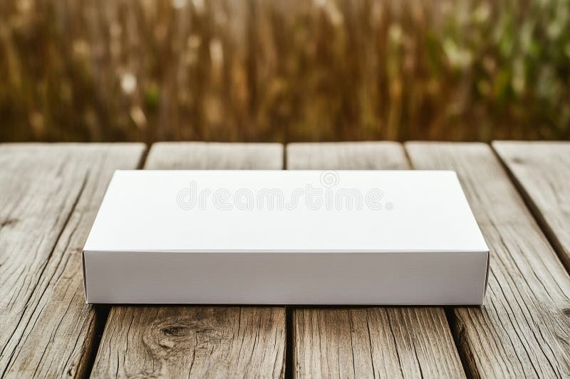 Plain White Rectangular Box on Rustic Wood Surface Ready for Branding ...