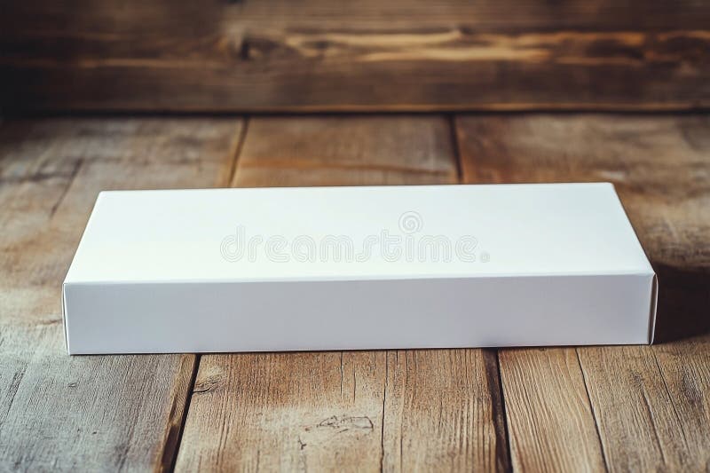 Plain White Rectangular Box on Rustic Wooden Surface for Package Mockup ...
