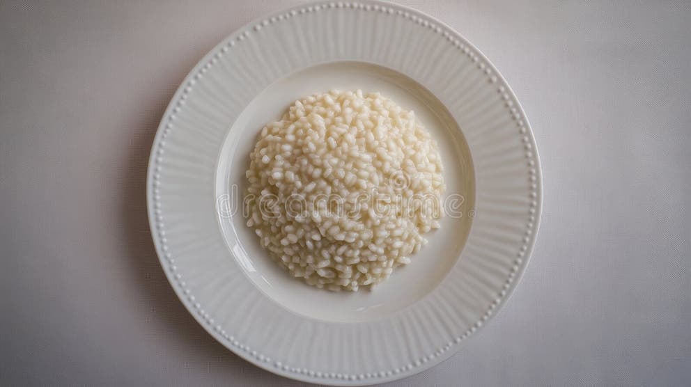 Plain White Rice Served in a White Decorative Plate on a Table Stock ...