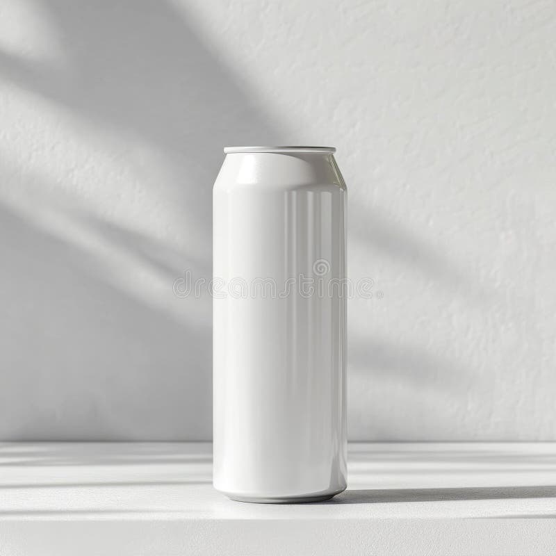 A Plain White Soda Can Isolated on a White Background with Soft Shadows ...