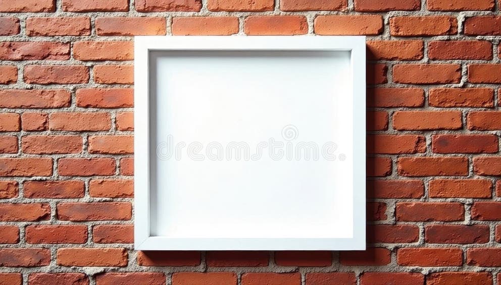 Plain White Square Frame Against a Painted Brick Wall, Square, Minimal ...