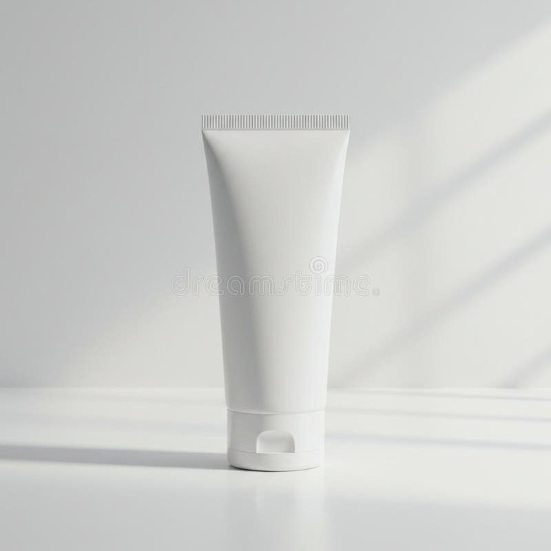 A Plain White Squeezable Tube Stands on a Surface, Cast in Natural ...