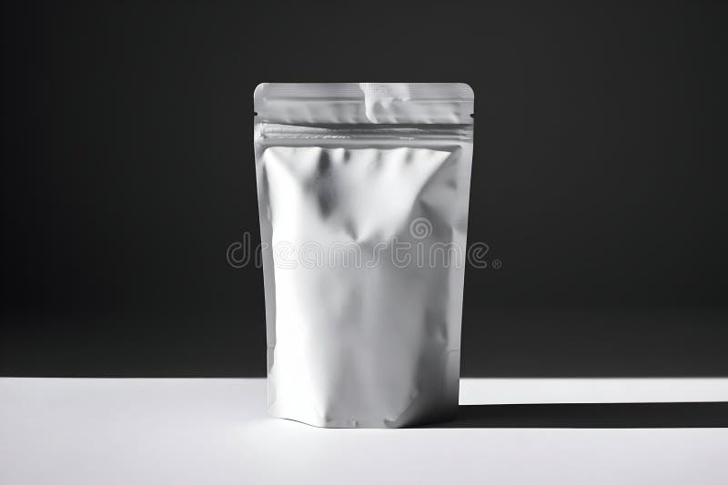 White Stand Up Pouch Displayed Against Dark Background, Showcasing ...