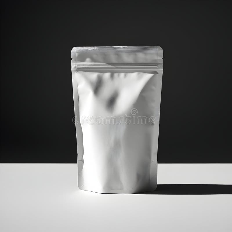 White Stand Up Pouch Displayed Against Dark Background, Showcasing ...