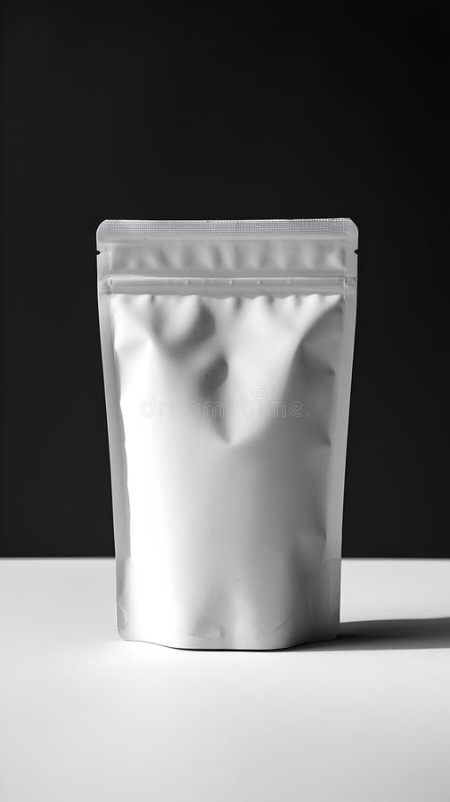 White Stand Up Pouch Displayed Against Dark Background, Showcasing ...