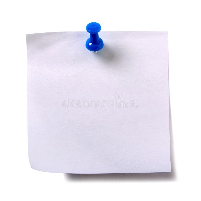 Plain White Sticky Post Note with Blue Pushpin Isolated Stock Photo ...