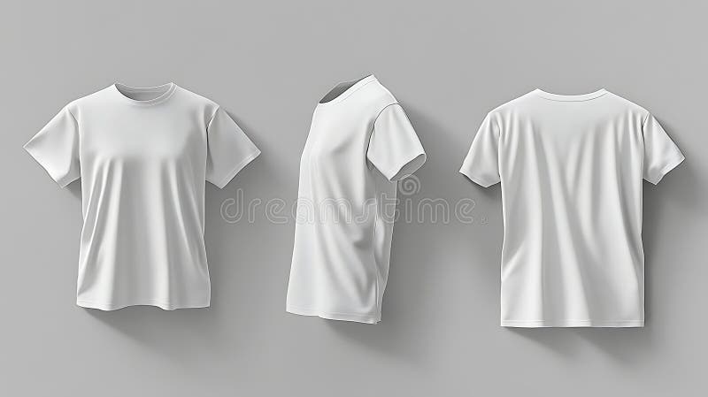 Plain White T-shirt Mockup Featuring Front, Side, and Back Perspectives ...