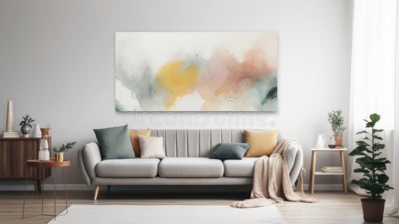 A Plain White Wall with a Single Abstract Painting. Generative a Stock ...