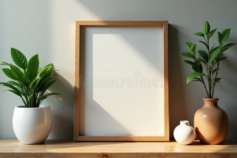 Plain Wooden Rectangular Frame, Smooth Surface , Light, Mockup, Art ...