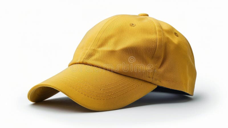 Plain Yellow Baseball Cap with a Curved Brim is Laying on a White ...