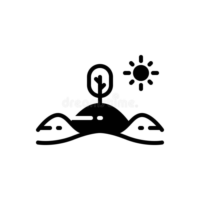 Black Solid Icon for Plains, Grassland and Landscape Stock Illustration ...
