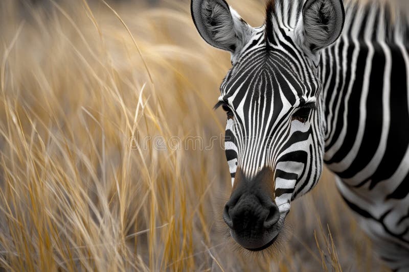 Plains Zebra Peacefully Grazing on Dry Grass in the African Savanna ...