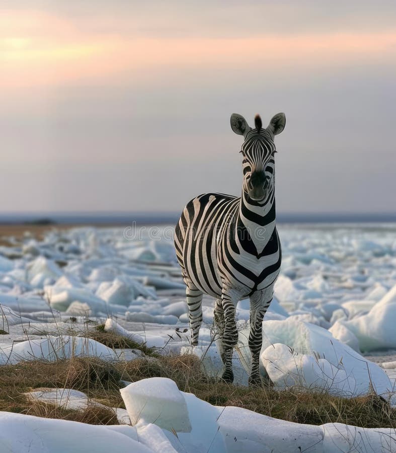 Plains Zebra Standing on the Snow. Stock Illustration - Illustration of ...