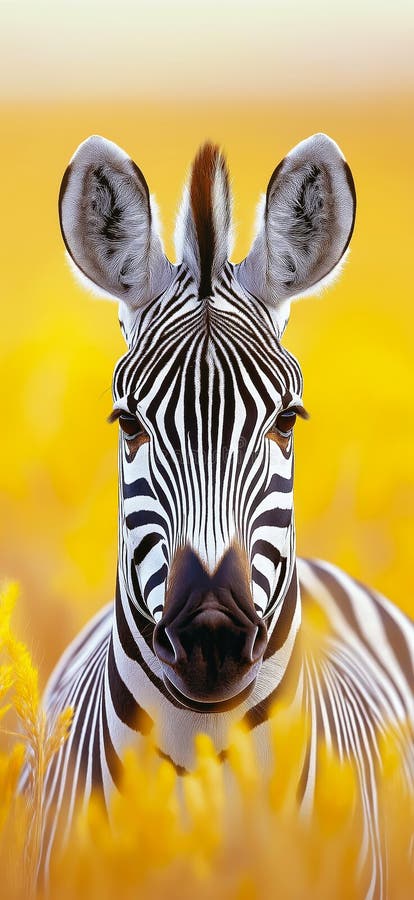 Plains Zebra Standing in Tall Yellow Grass with a Vibrant Yellow ...