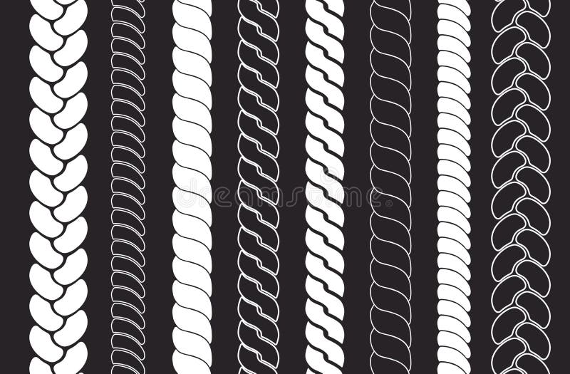Plait and Braids Pattern Brush Set, Ropes in Knotting Style. Vector ...
