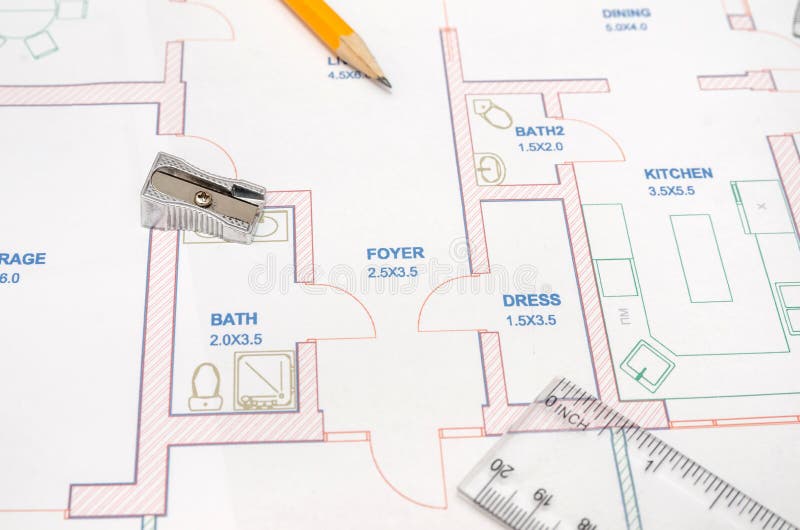 Plan, Grille De Tabulation Et Crayon D'architecture Photo stock - Image ...