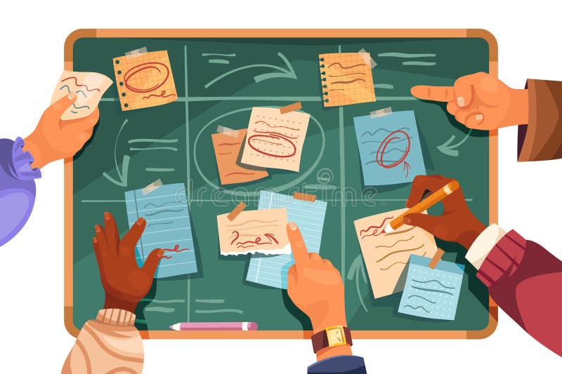 Plan Board with Stickers and People Hands. Vector. Stock Vector ...