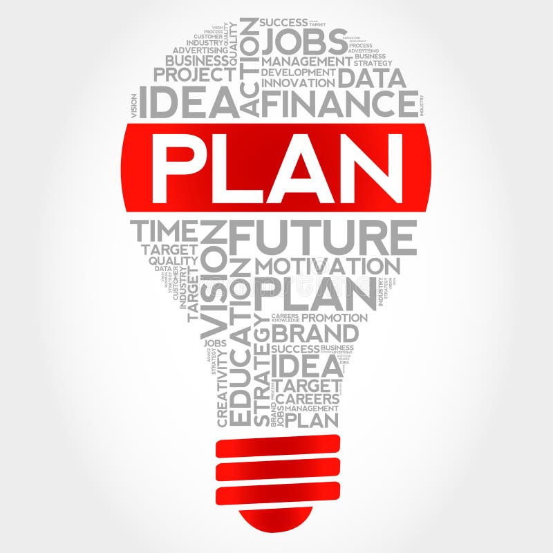 PLAN bulb word cloud stock illustration. Illustration of keywords ...