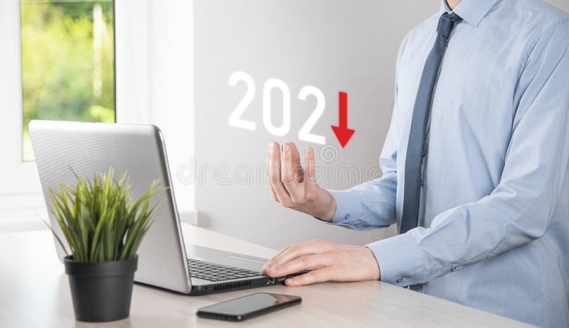 Plan Business Negative Growth in Year 2021 Concept. Businessman Plan ...