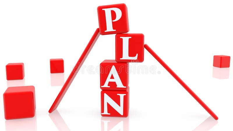 Plan Concept on Red Cubes with Two Supports Stock Illustration ...