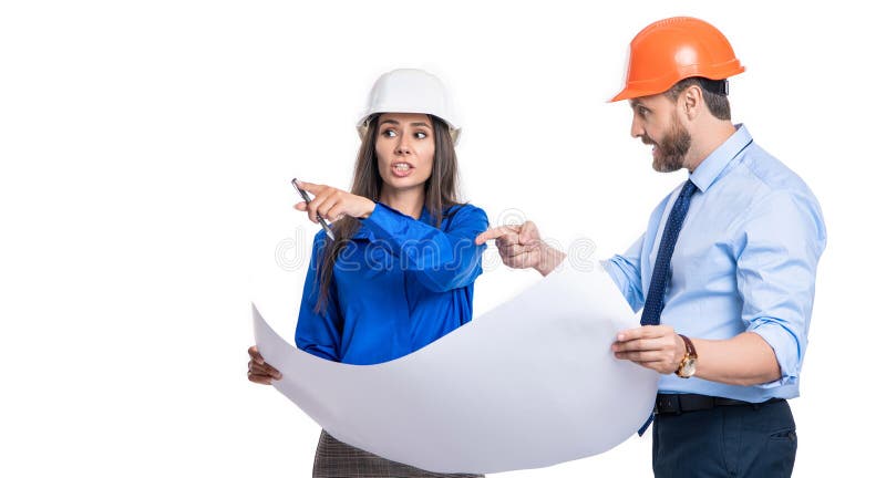 Chief Engineer and Architect in Hardhat Isolated on White. Safety ...
