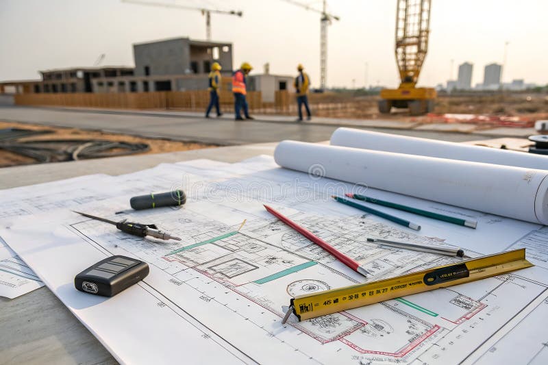 Plan de construction illustration stock. Illustration du architecture - 370093727