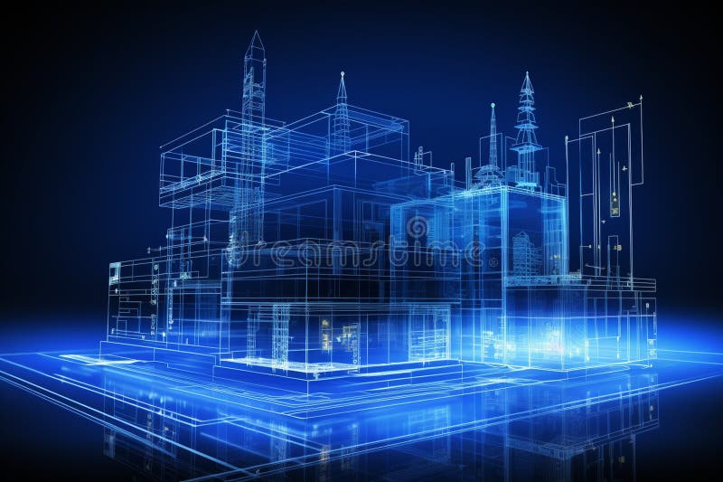 Plan De Ligne De Numérisation Construction 3d Perspective Générée Ai Illustration Stock ...