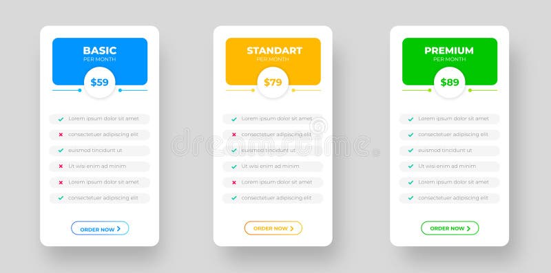 Plan De Tarification Table Et Graphique De Tarification Liste De Prix ...